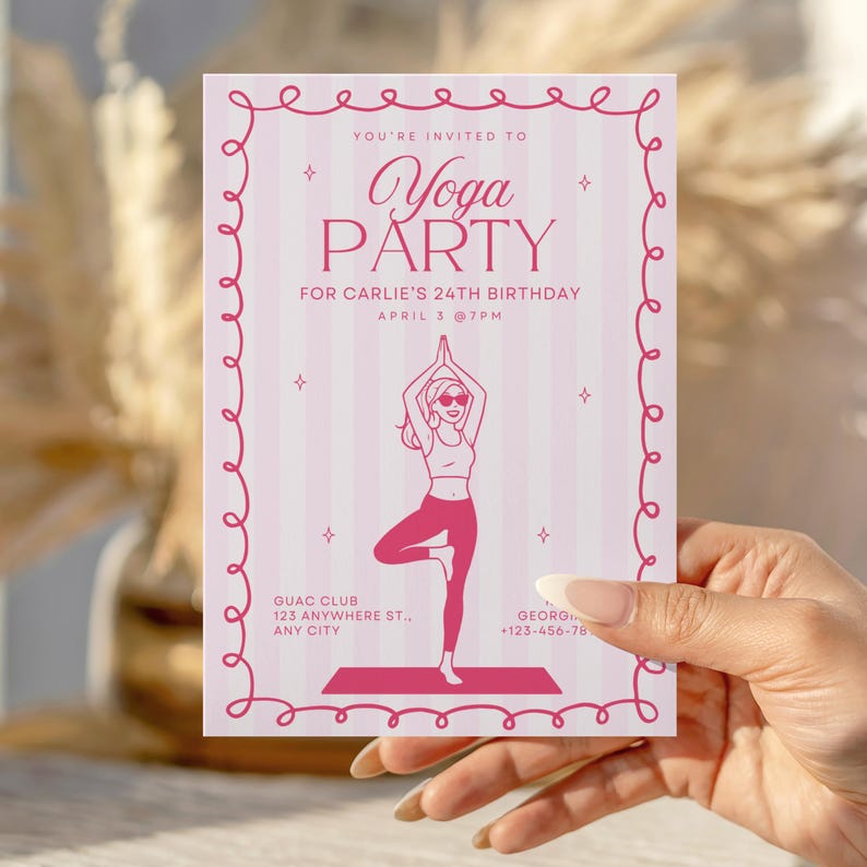 Yoga Party Invitation, Editable Yoga Birthday Invite, Mats and Matcha ...