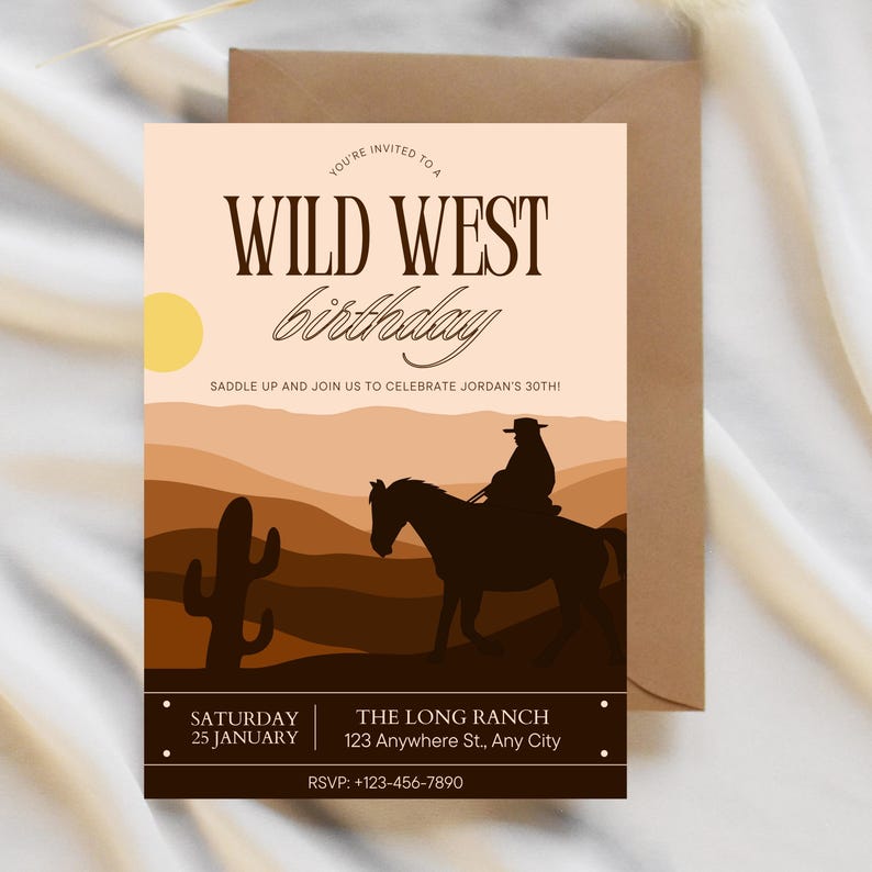 Wild West Birthday Invite, Cowboy Birthday Invitation, Modern Western ...