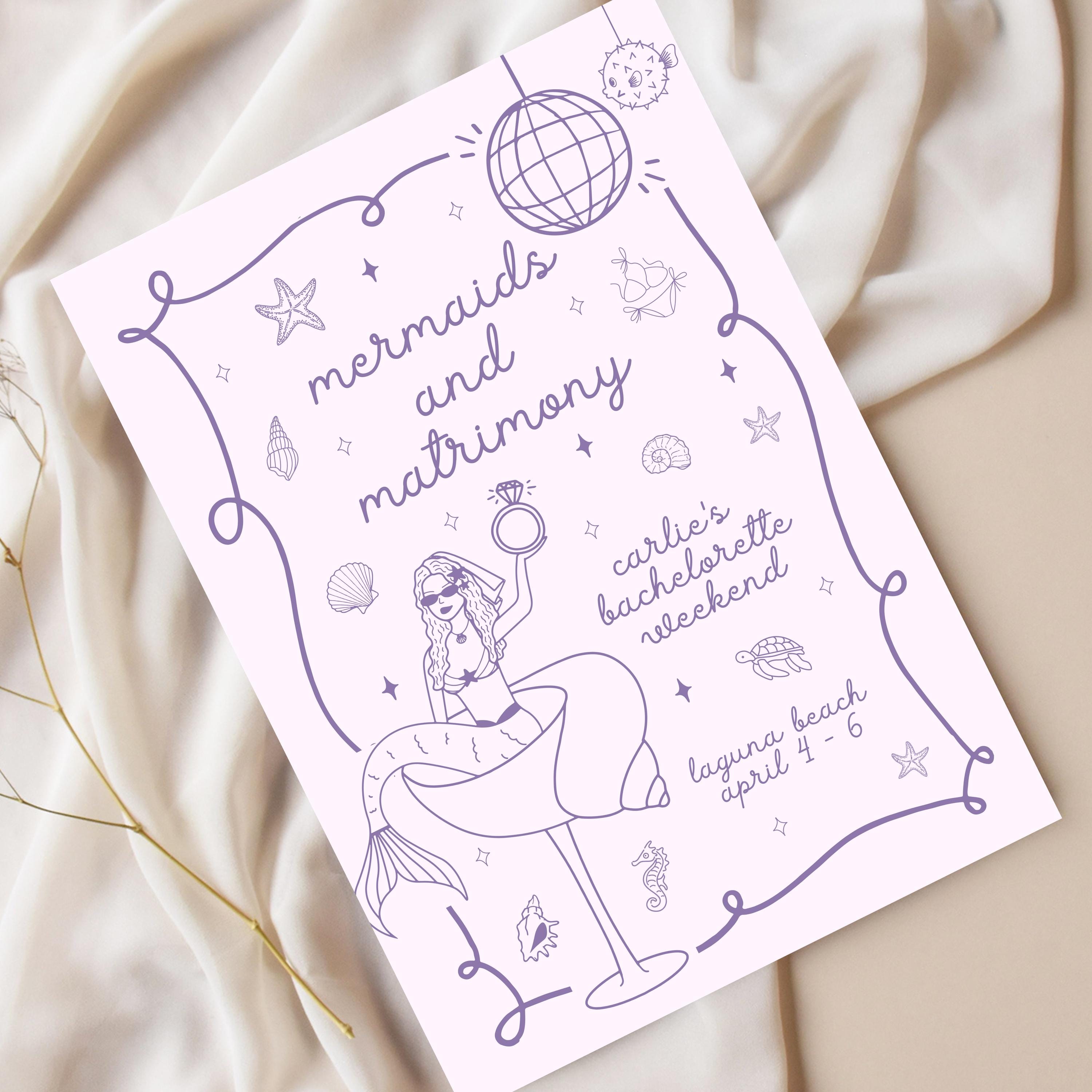 Mermaids and Matrimony, Mermaids and Matrimony Bachelorette Invite ...