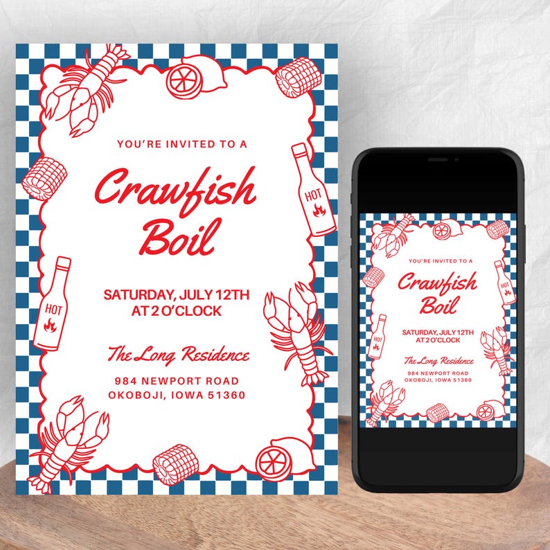 Crawfish Boil Invite, Crawfish Boil Invitation, Seafood Boil Invite ...