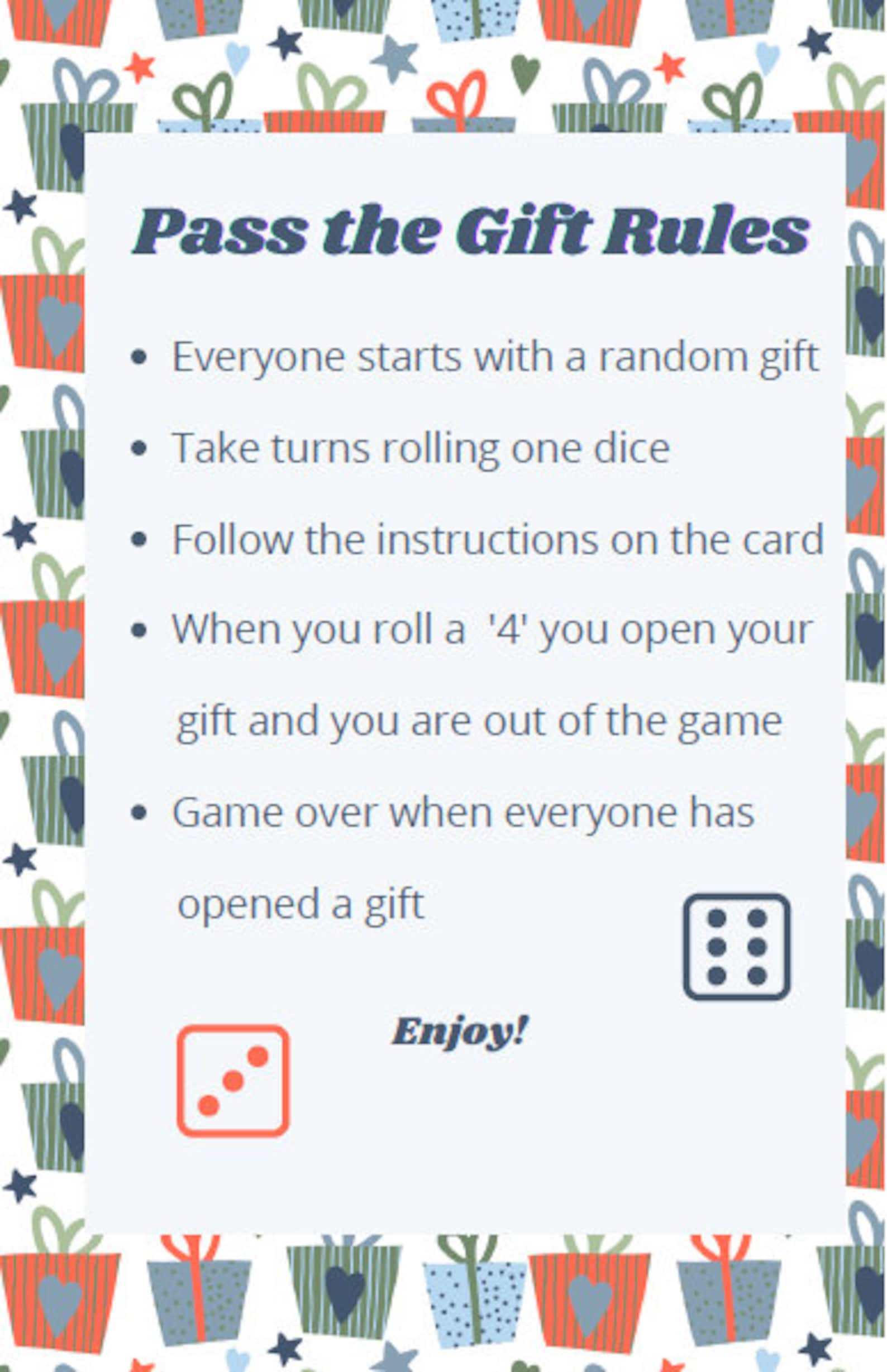 Printable Pass the Gift Game, Christmas Game, Instant Download, Pass ...