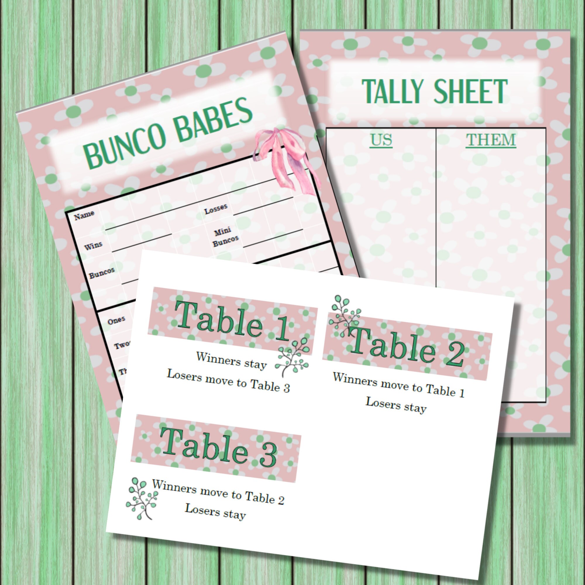 Printable Bunco Set, Bunco Scorecard, Tally Sheet, Table Cards, Instant ...