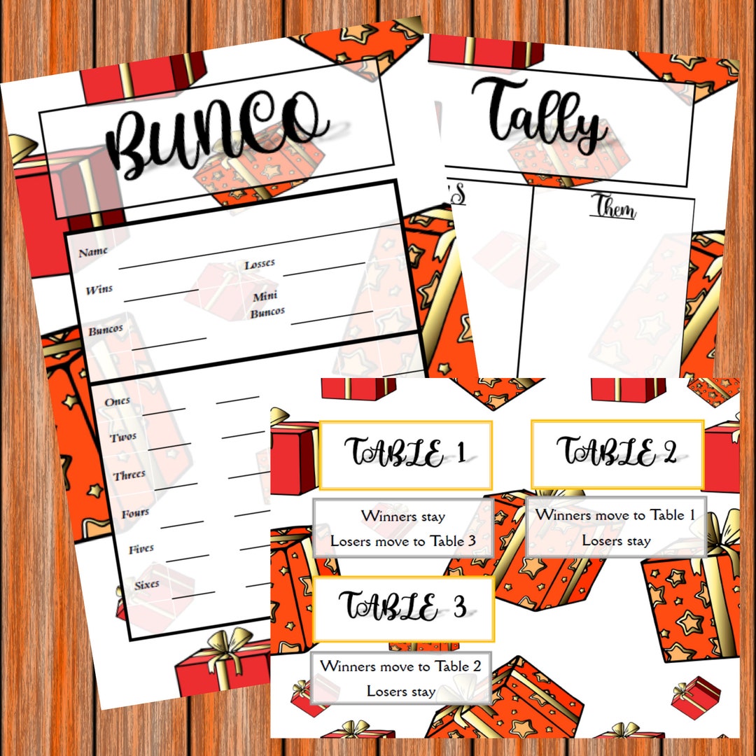 Printable Bunco Set, Bunco Scorecard, Tally Sheet, Table Cards, Instant ...