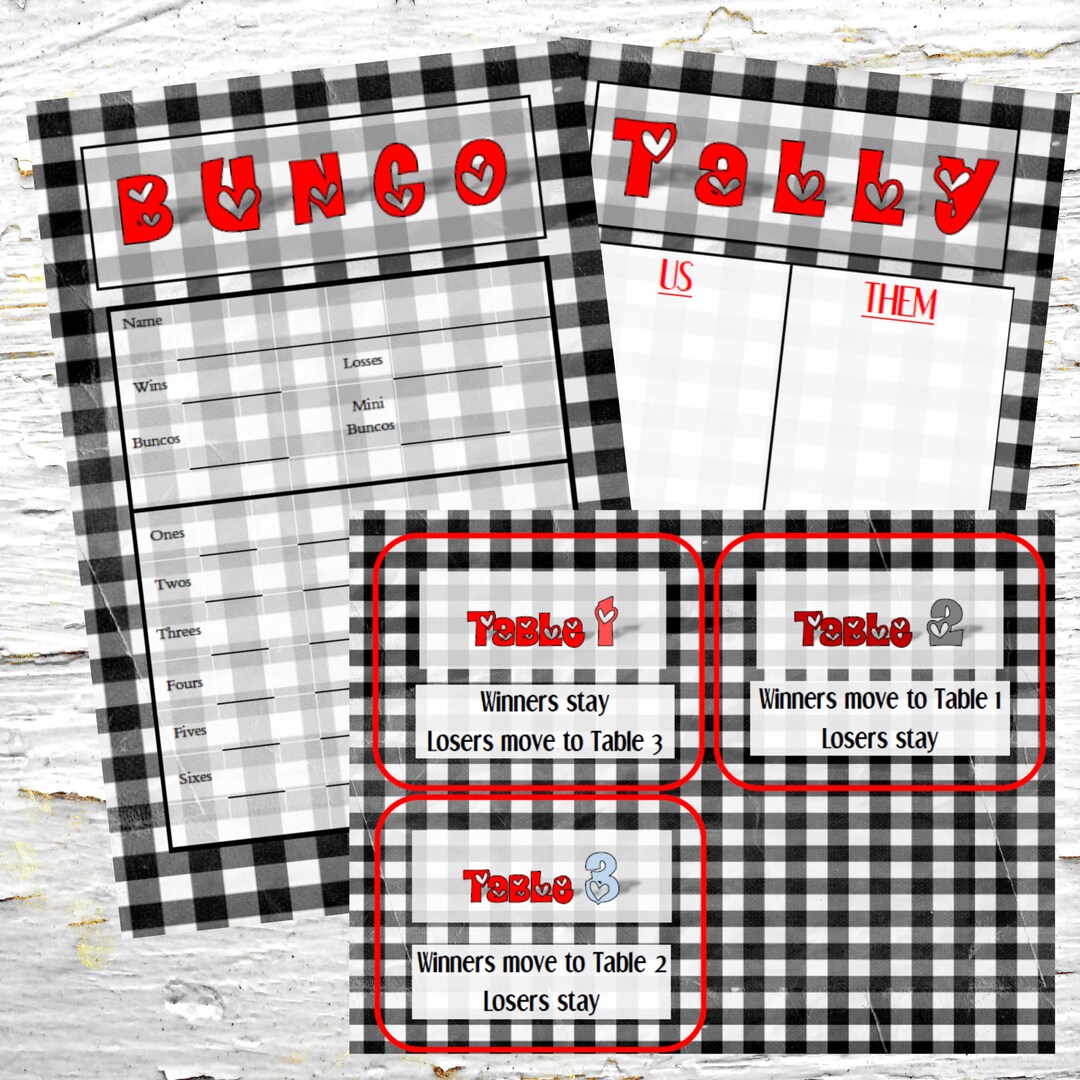 Printable Bunco Set, Bunco Scorecard, Tally Sheet, Table Cards, Instant ...