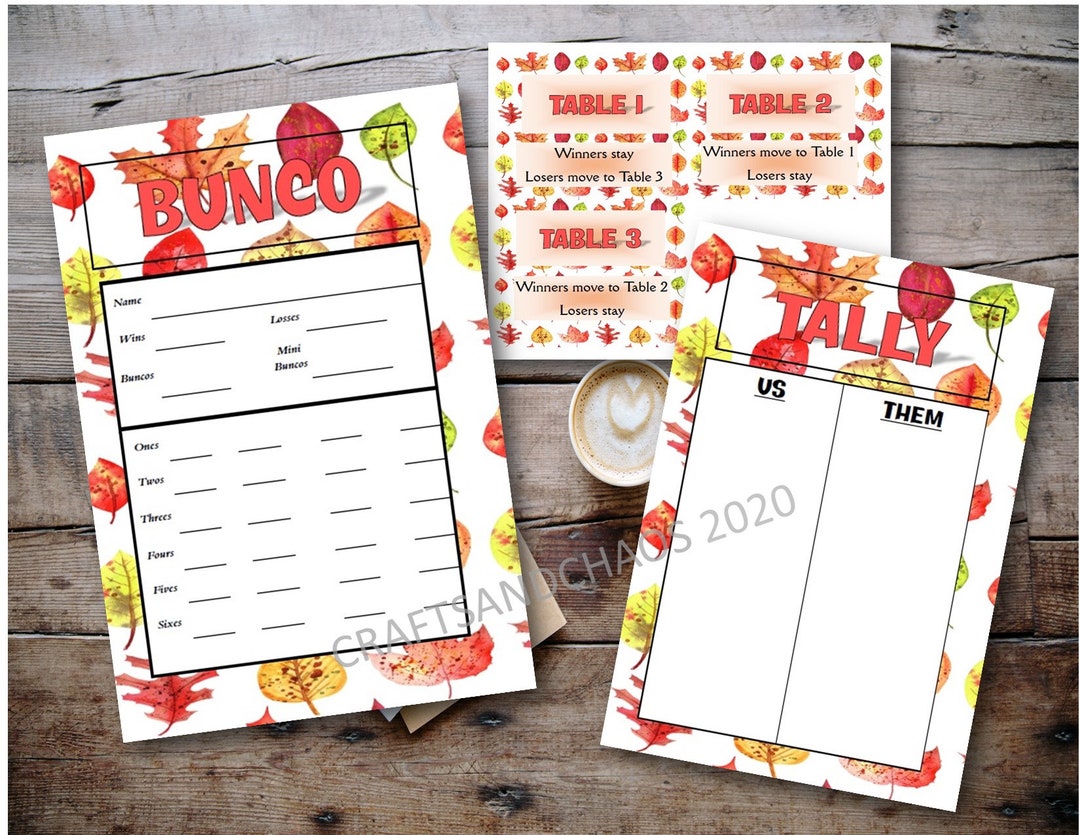 Printable Bunco Set, Bunco Scorecard, Tally Sheet, Table Cards, Instant ...