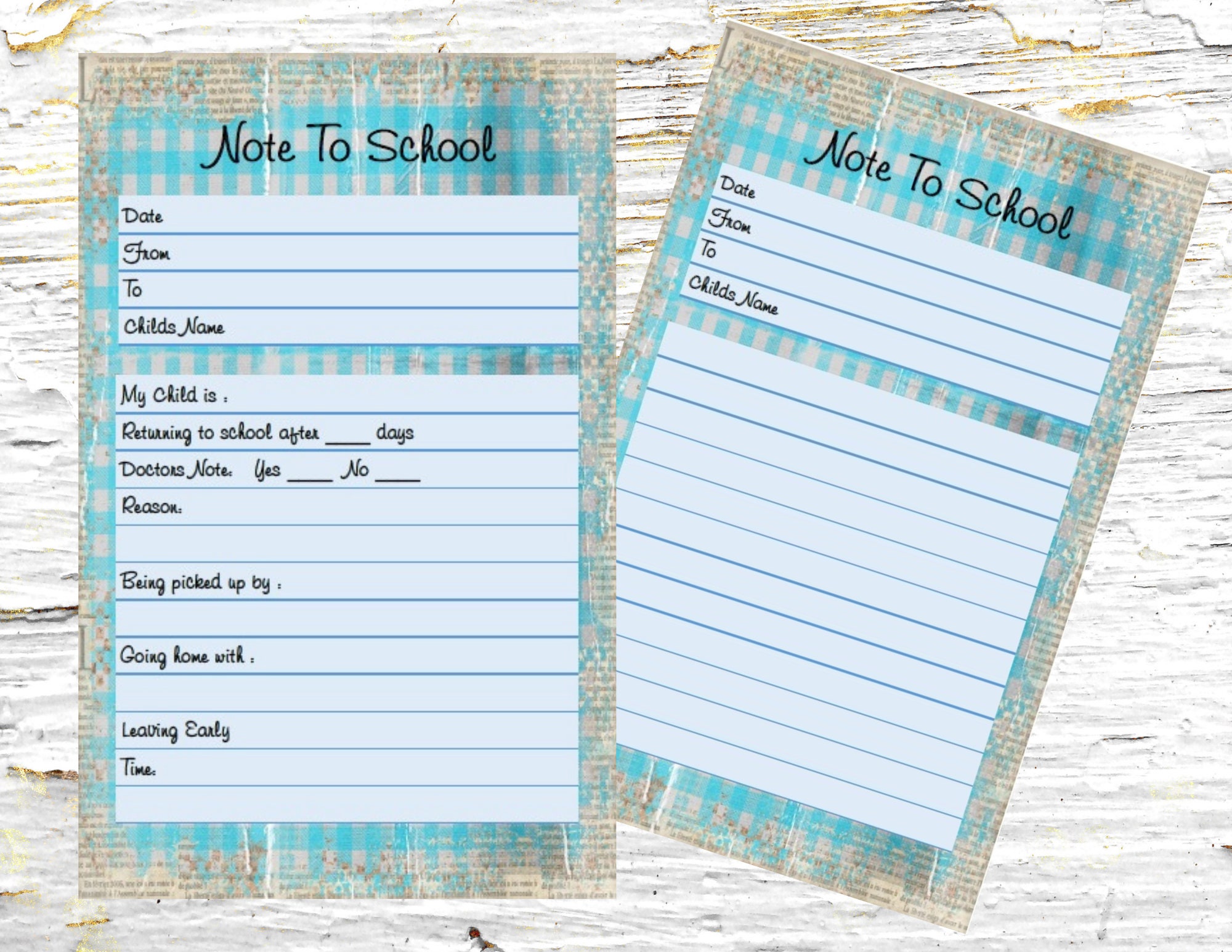 Printable Note to School, Blue Vintage Background, Note to School ...