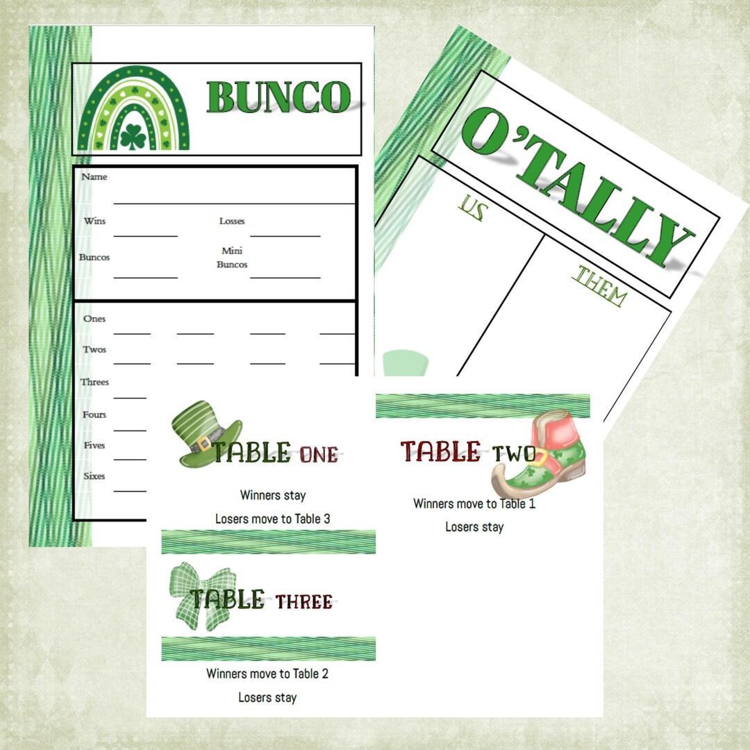 Printable Bunco Set, Bunco Scorecard, Tally Sheet, Table Cards, Instant ...