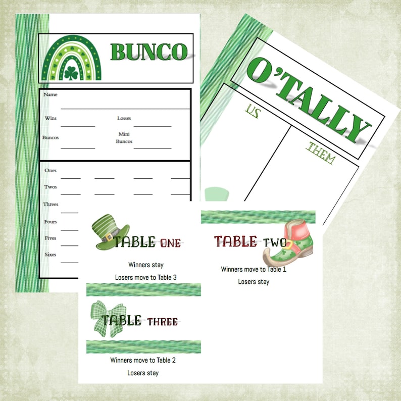 Printable Bunco Set, Bunco Scorecard, Tally Sheet, Table Cards, Instant ...