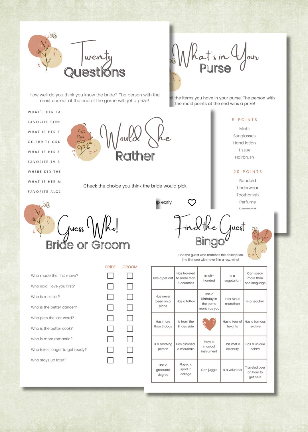 Printable Simple Bridal Shower Games for Instant Download - Etsy