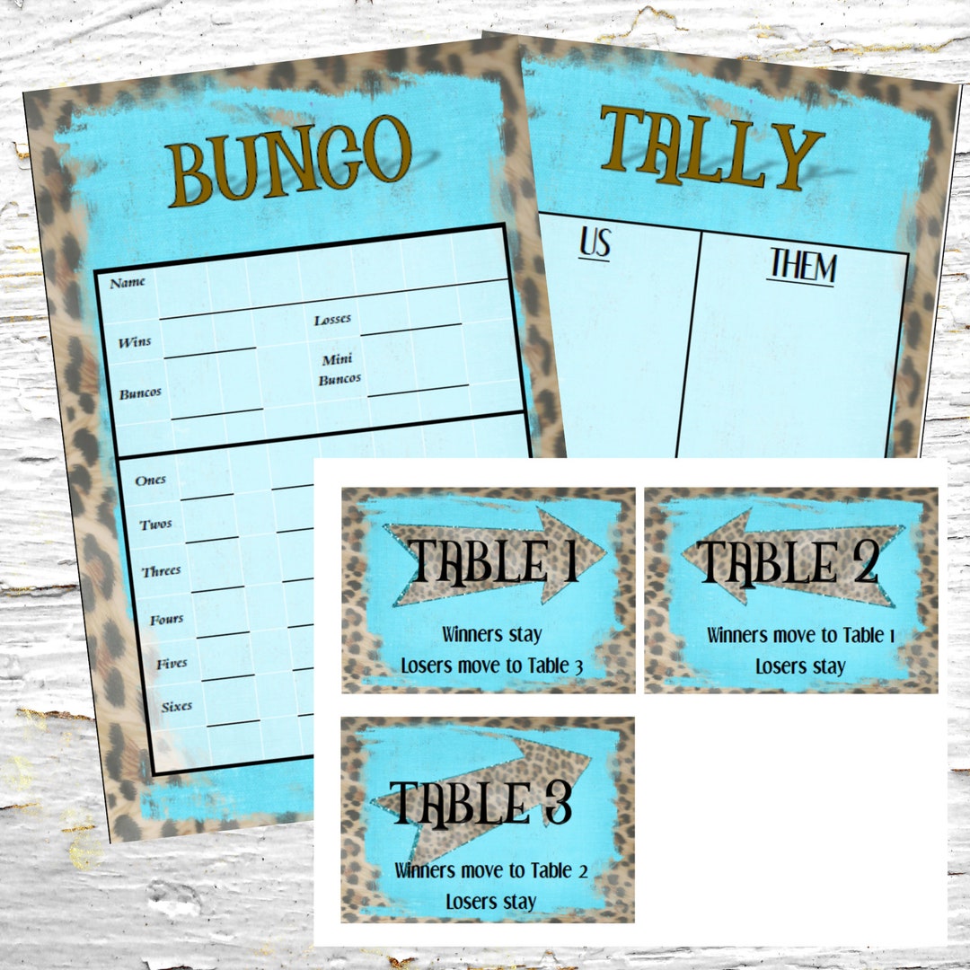 Printable Bunco Set, Bunco Scorecard, Tally Sheet, Table Cards, Instant ...