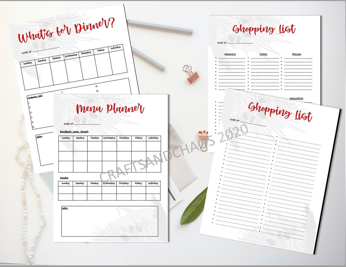 Printable Planner Pages, Weekly Planner, Monthly Planner, Menu Planner ...