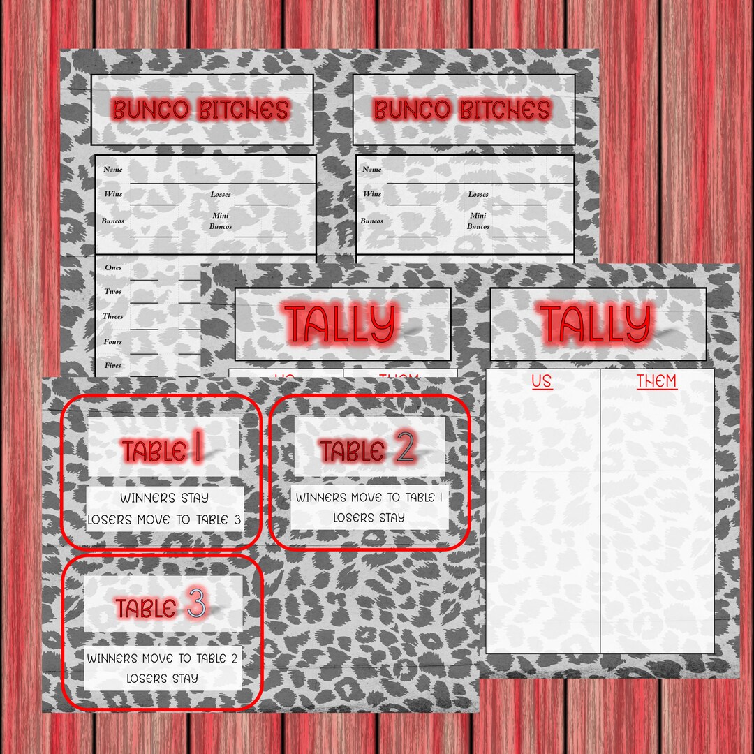 Printable Bunco Set, Bunco Scorecard, Tally Sheet, Table Cards, Instant ...