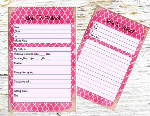 Printable Note to School Pink Vintage Background Note to | Etsy