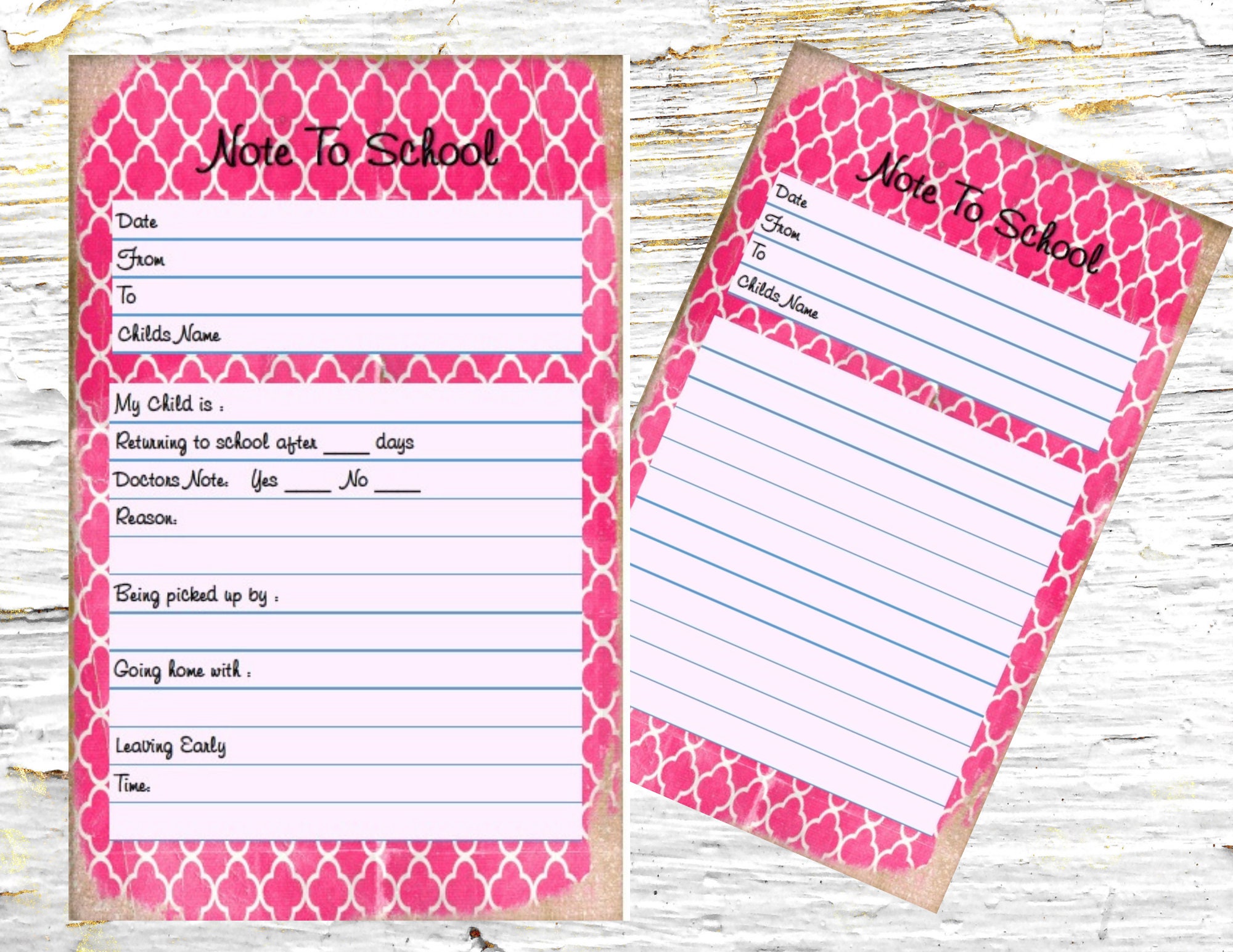 Printable Note to School, Pink Vintage Background, Note to School ...