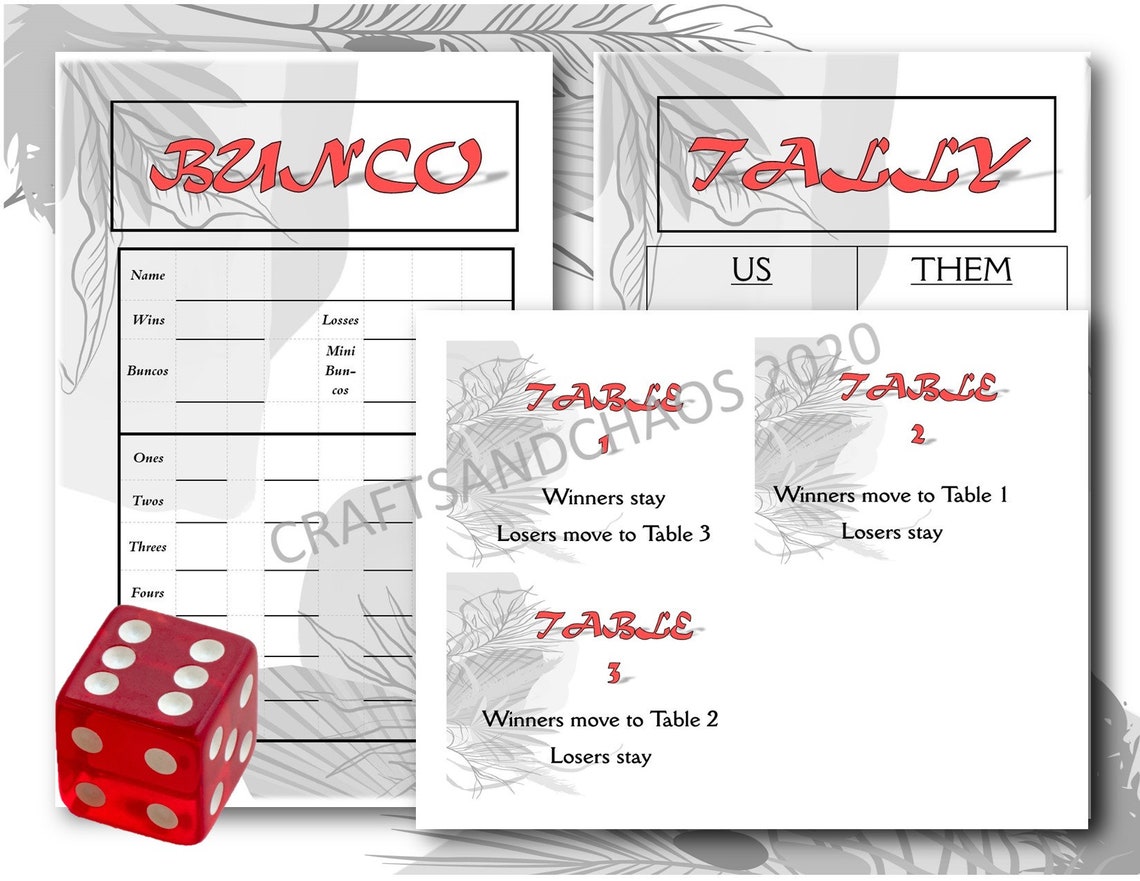 Printable Bunco Bundle, Bunco Scorecards, Tally Sheets, Table Cards ...