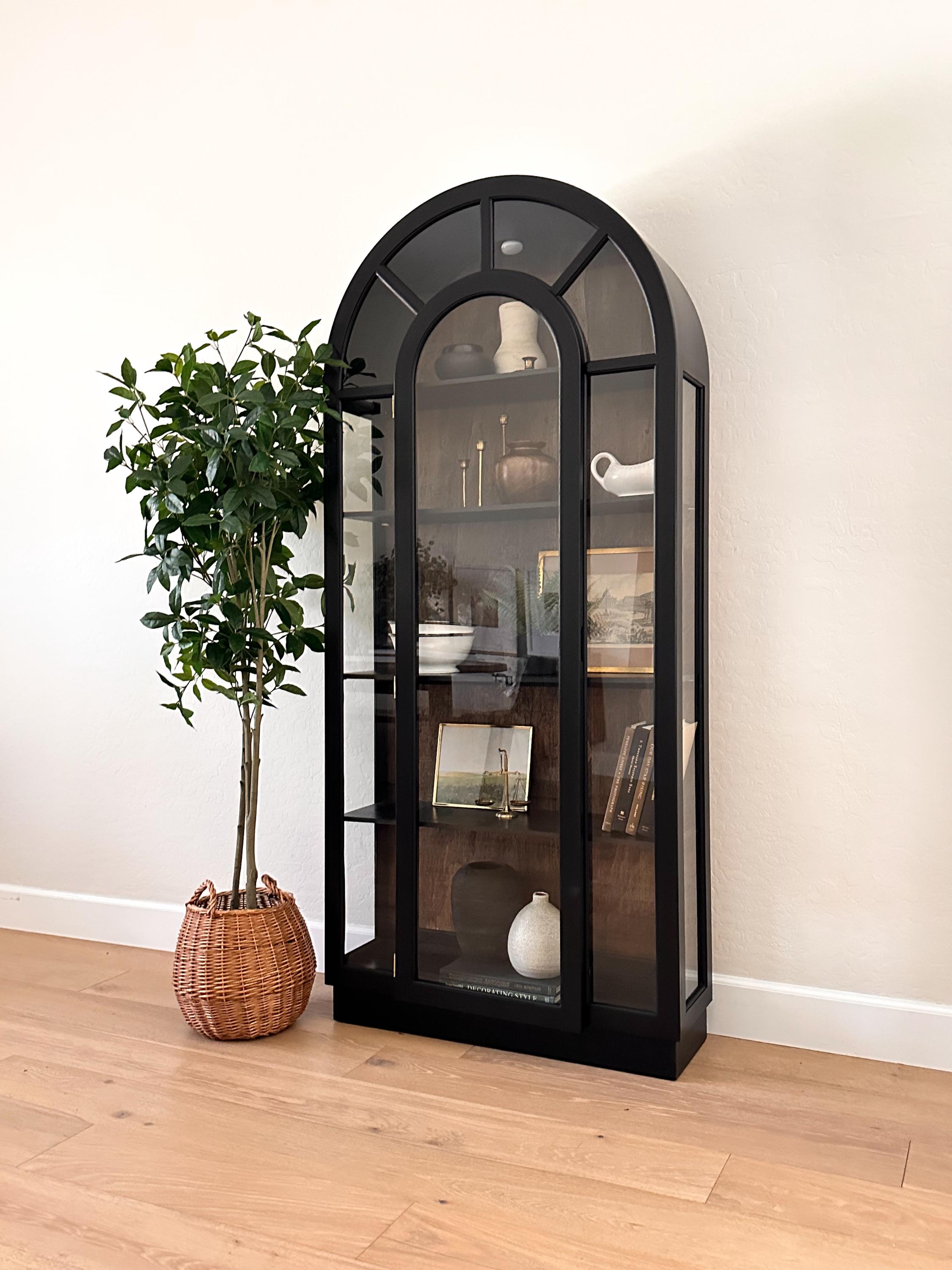 SOLD - Vintage Black and Wood Arched Display Cabinet - Etsy