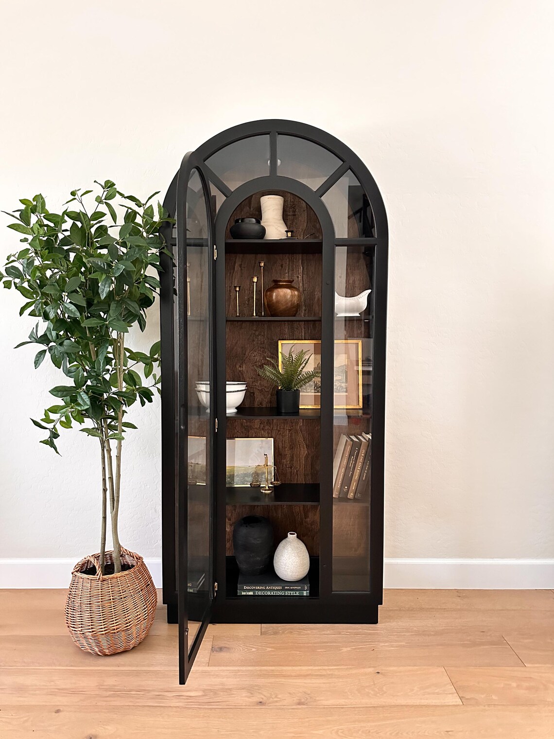 SOLD - Vintage Black and Wood Arched Display Cabinet - Etsy