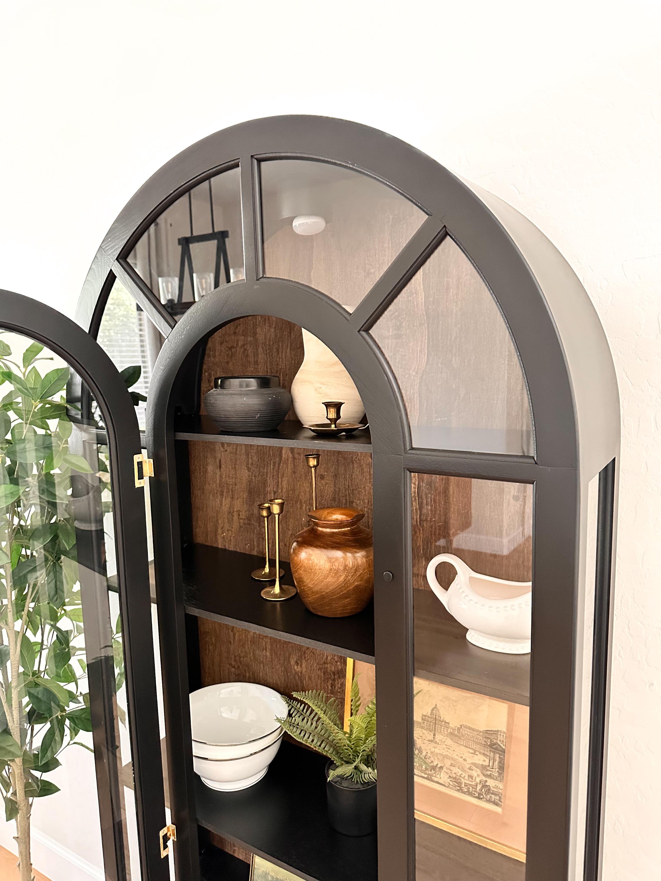 SOLD - Vintage Black and Wood Arched Display Cabinet - Etsy