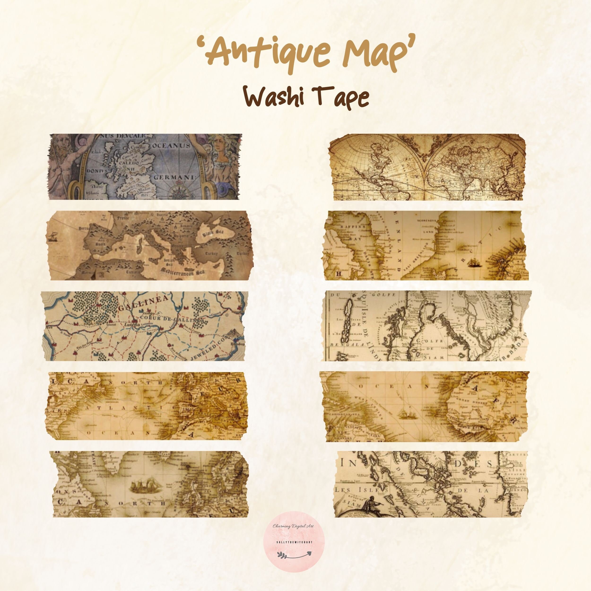 Antique Map Theme Clipart Washi Tape Digital Sticker PNG - Etsy