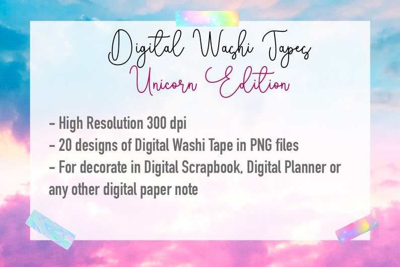 Unicorn Theme Clipart Washi Tape Digital Sticker PNG - Etsy