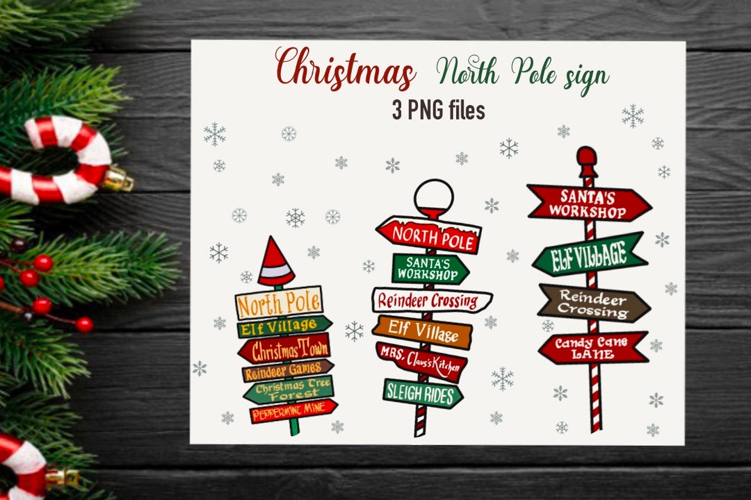 Christmas North Pole Sign Clipart PNG, Digital Sticker, Santa Workshop ...