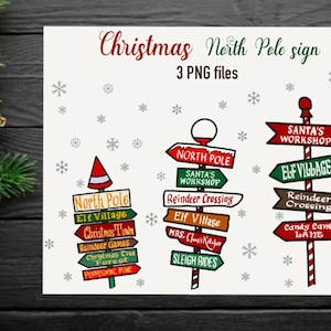 Christmas North Pole Sign Clipart PNG, Digital Sticker, Santa Workshop ...