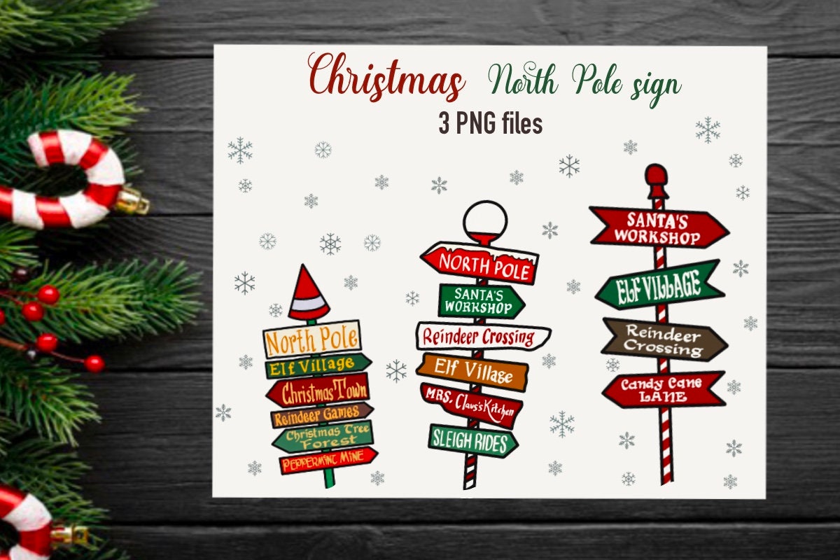 Christmas North Pole Sign Clipart PNG, Digital Sticker, Santa Workshop ...