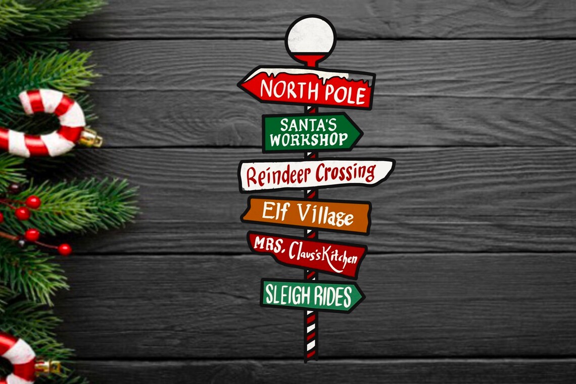 Christmas North Pole Sign Clipart PNG, Digital Sticker, Santa Workshop ...