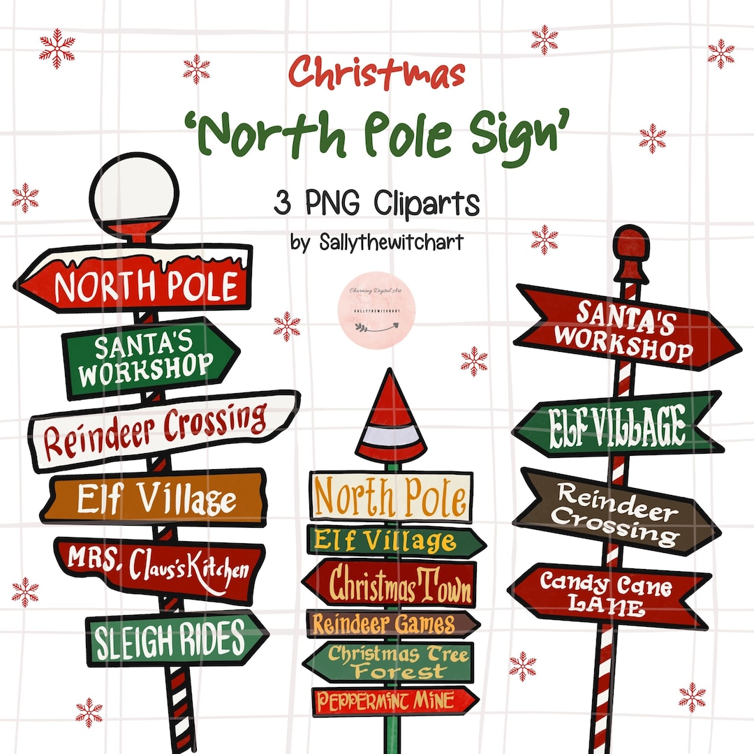 Christmas North Pole Sign Clipart PNG, Digital Sticker, Santa Workshop ...