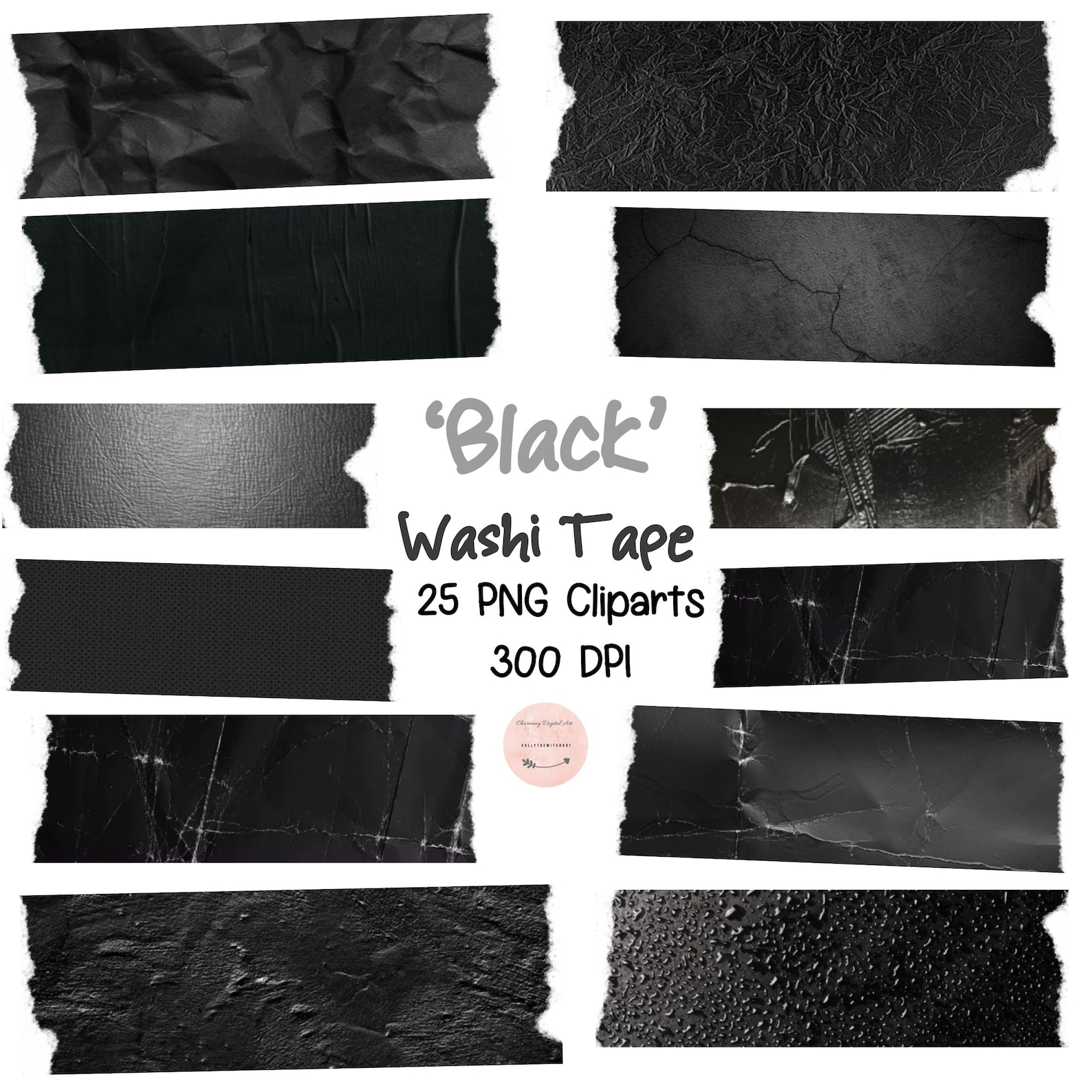 Black Theme Clipart Washi Tape Digital Sticker PNG - Etsy