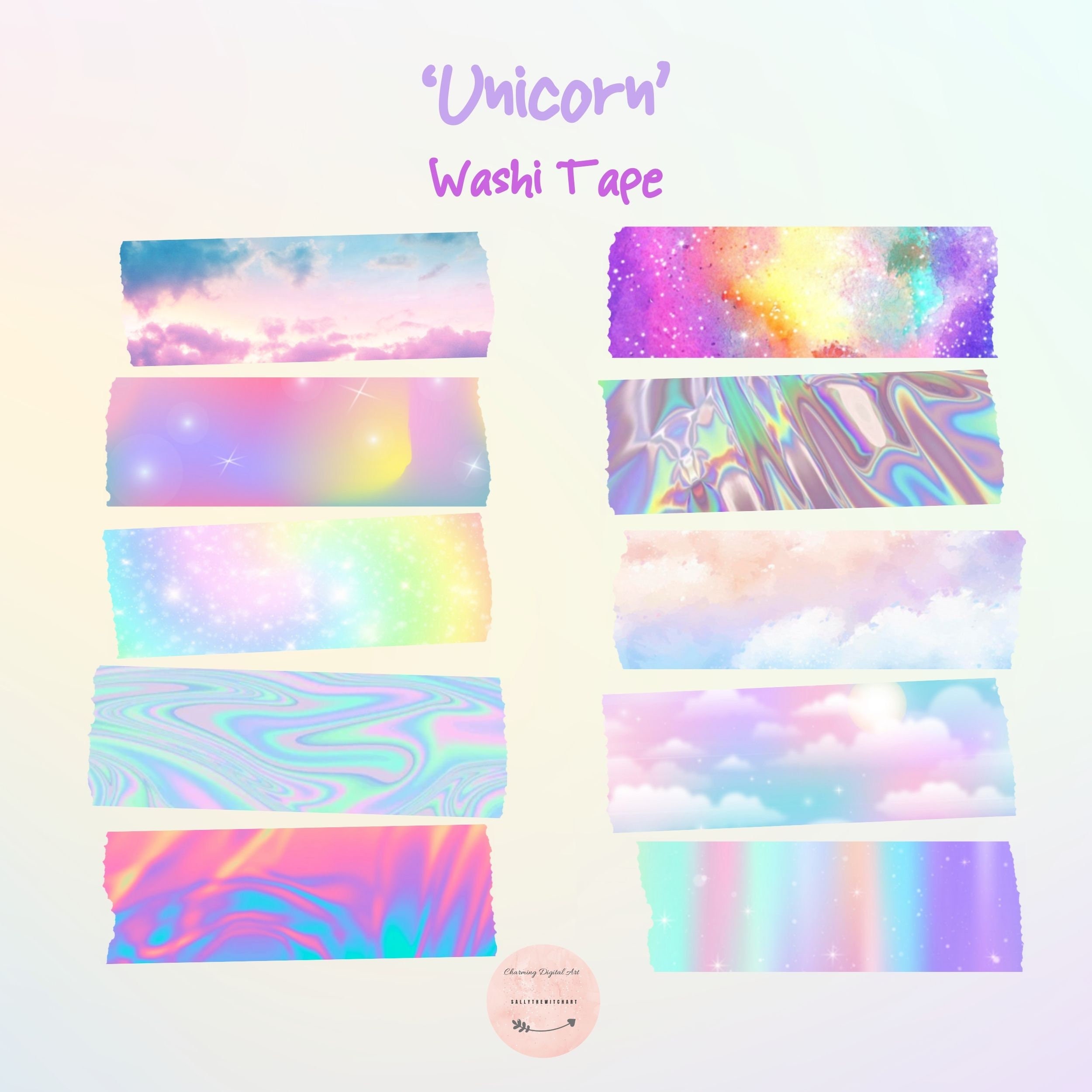 Unicorn Theme Clipart Washi Tape Digital Sticker PNG - Etsy