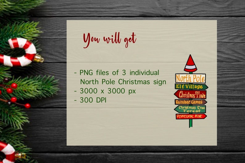 Christmas North Pole Sign Clipart PNG, Digital Sticker, Santa Workshop ...