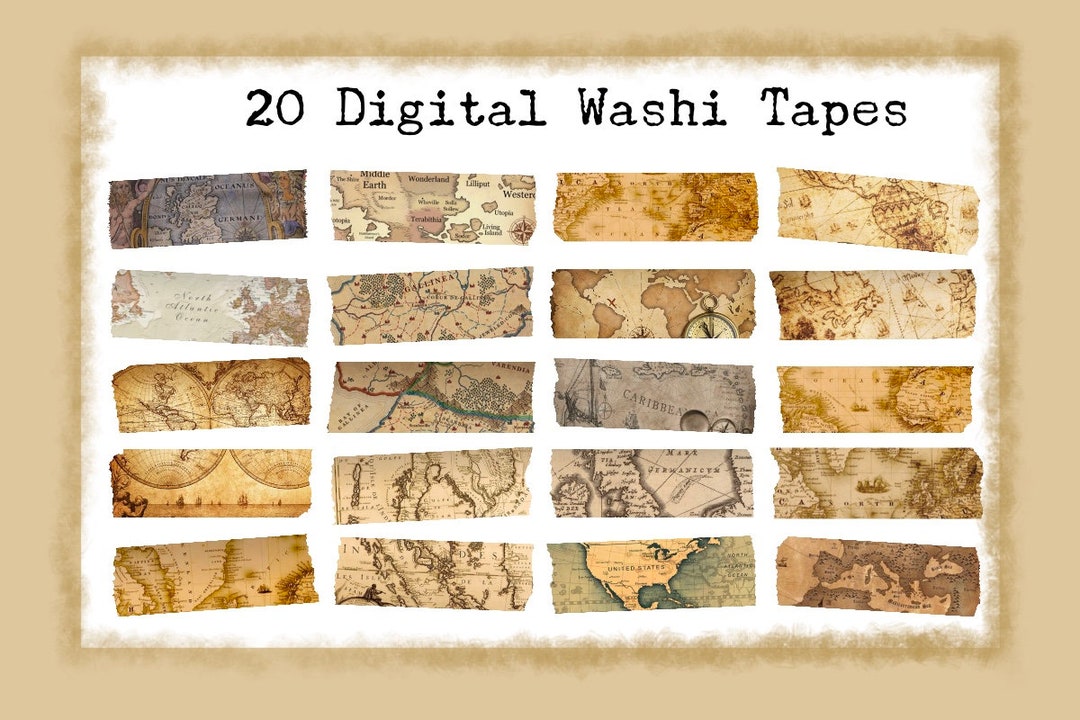 Antique Map Theme Clipart Washi Tape Digital Sticker PNG - Etsy