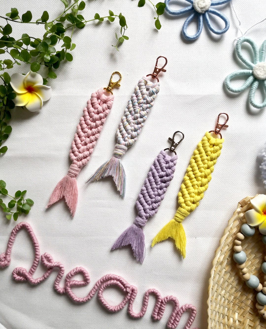 Macrame Mermaid Tail Keychain Back to School Accessories Multicolored ...