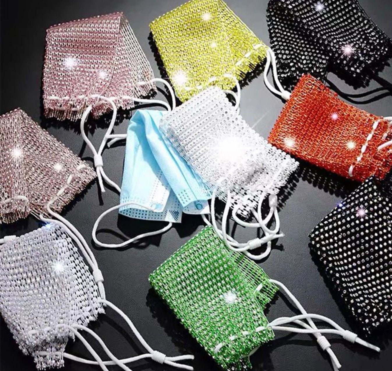 Rhinestone Mesh Face Mask / Bling Bling Face Mask / Sparkle Face Mask ...