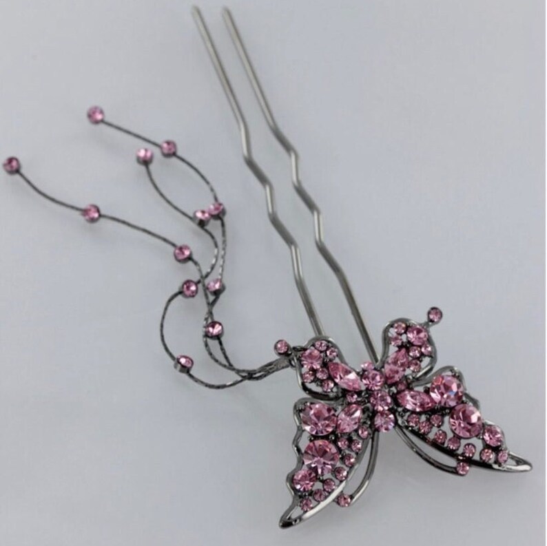 Bridal SWAROVSKI CRYSTAL Butterfly Dangle Hair Stick / Christmas Party ...