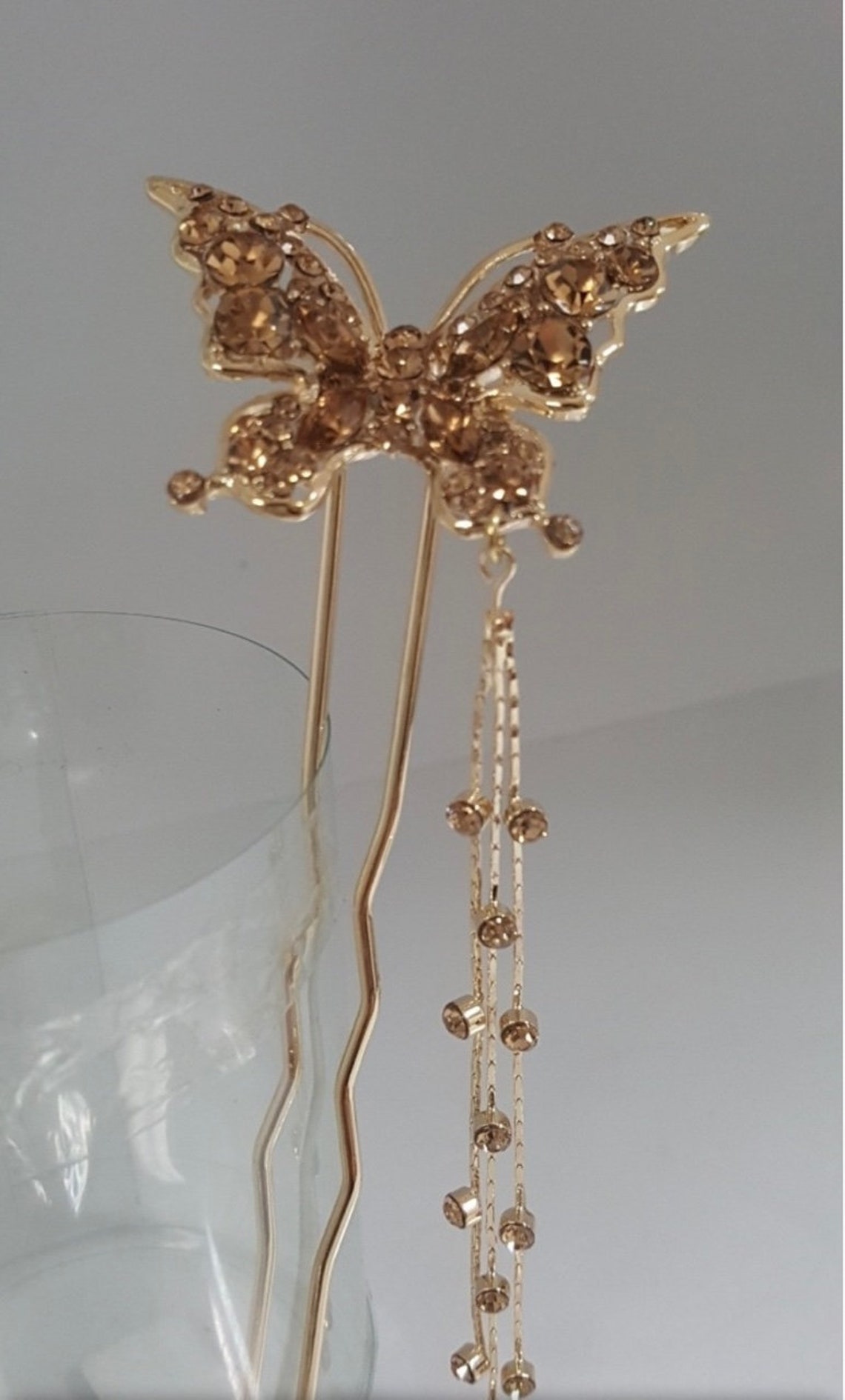 Bridal SWAROVSKI CRYSTAL Butterfly Dangle Hair Stick / Christmas Party ...