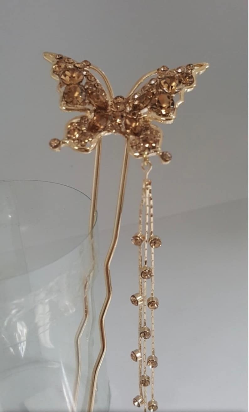 Bridal SWAROVSKI CRYSTAL Butterfly Dangle Hair Stick / Christmas Party ...