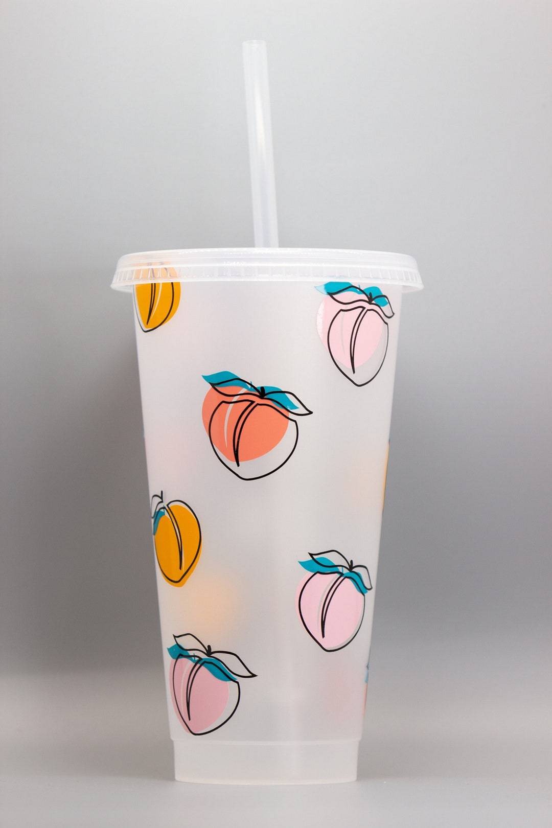 Peach Custom Peach 24oz Cold Cup, Fruit Cup, Peaches Cup, Reusable Cold ...