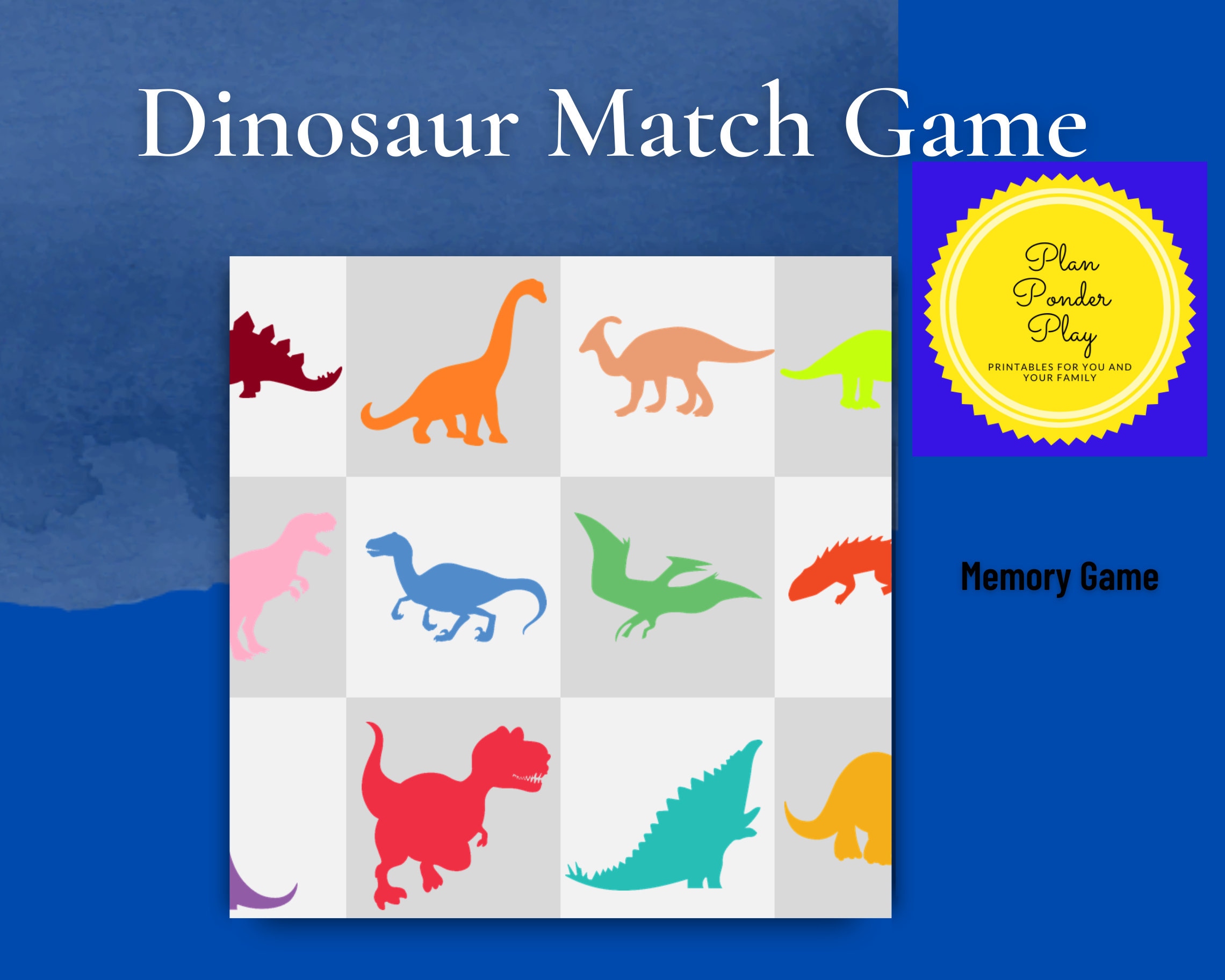 Dinosaur Memory Match Game | Print at Home | Gift for Girl | Gift for ...