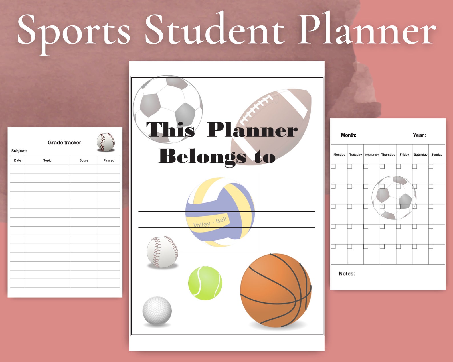 School Planner - Sports Theme - Printable Academic Planner - Etsy