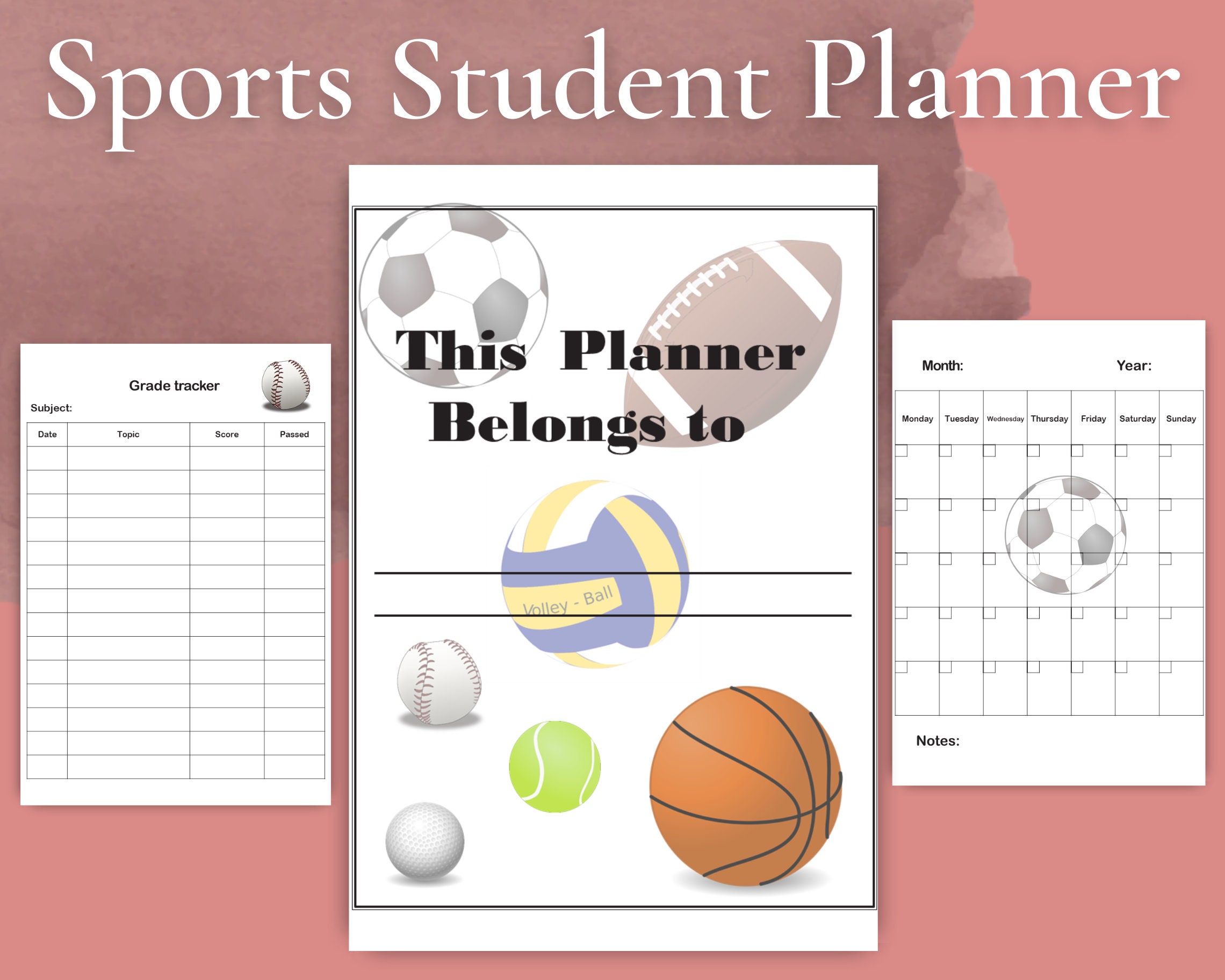 School Planner - Sports Theme - Printable Academic Planner - Etsy