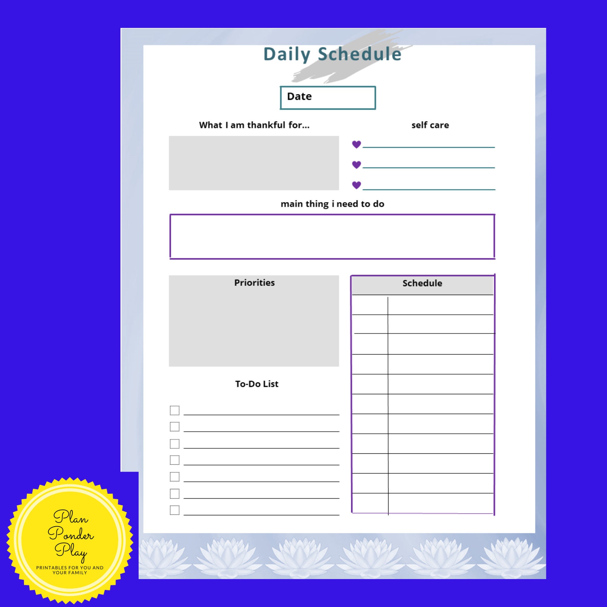 Printable Daily Schedule: Gratitude, Self Care and to Do List - Stay ...