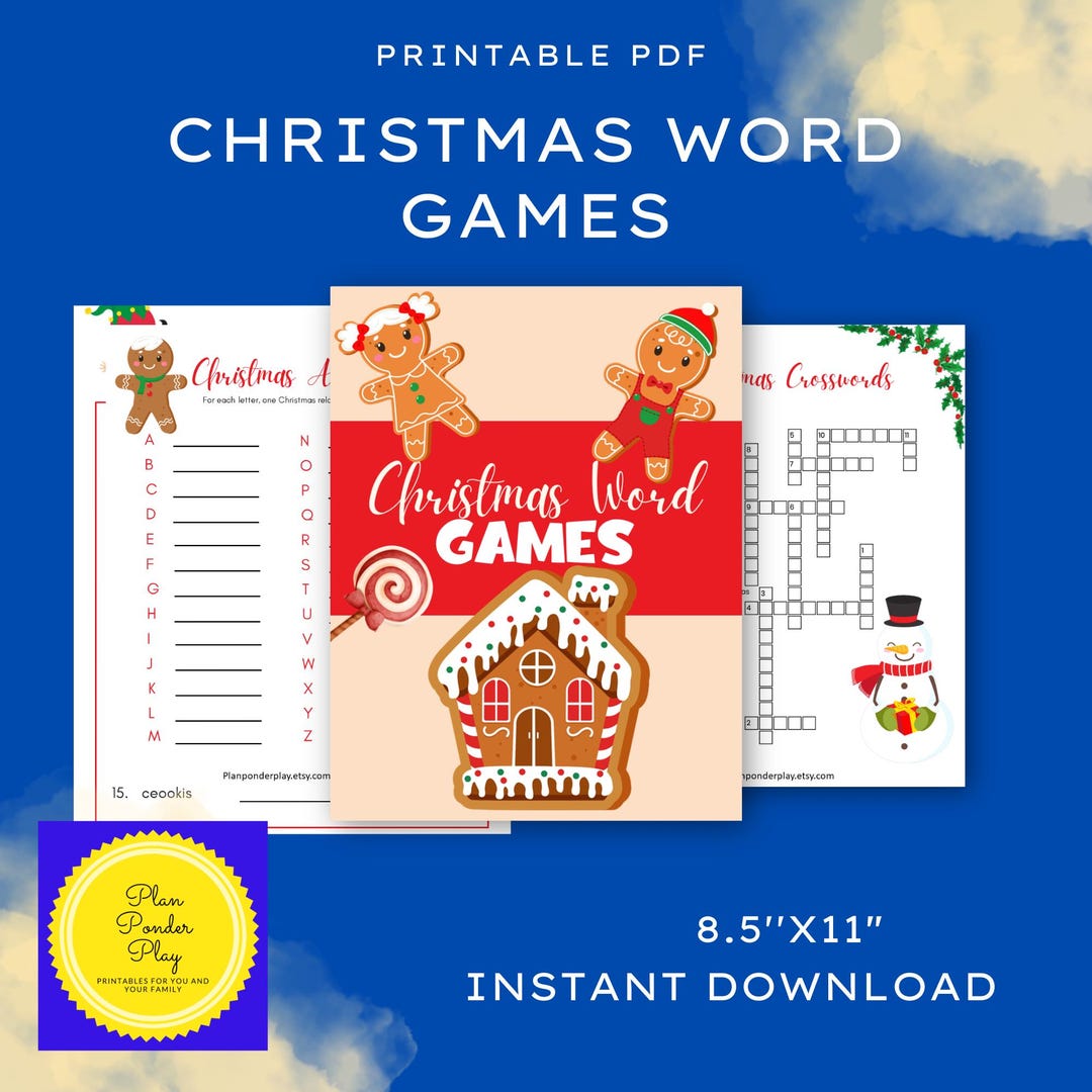 Christmas Word Games Set: Word Scramble, Crosswords, Word Search, Word ...
