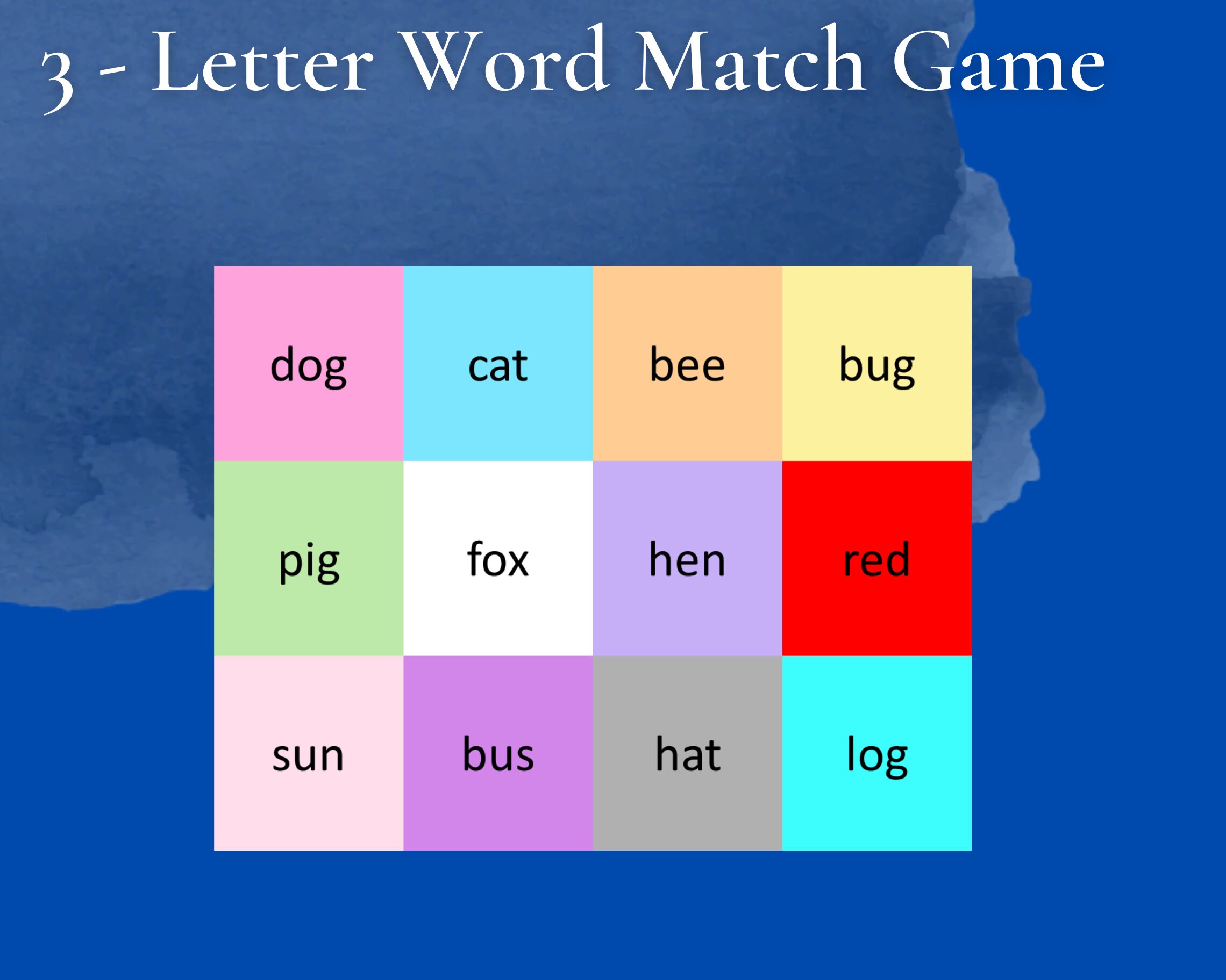3-letter Word - Match Word to Picture | Memory Game | Matching Game ...