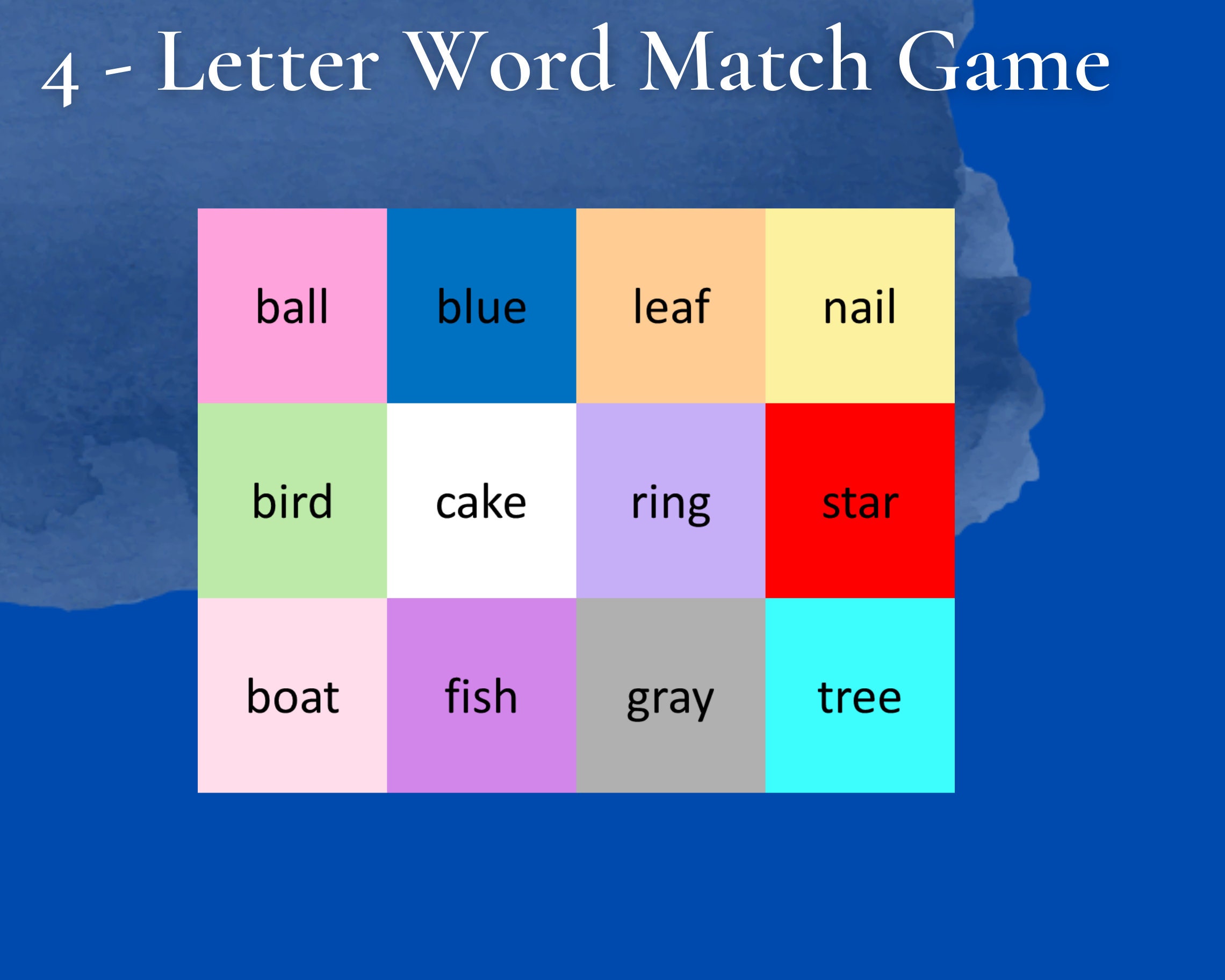 4-letter Word - Match Word to Picture | Memory Game | Matching Game ...