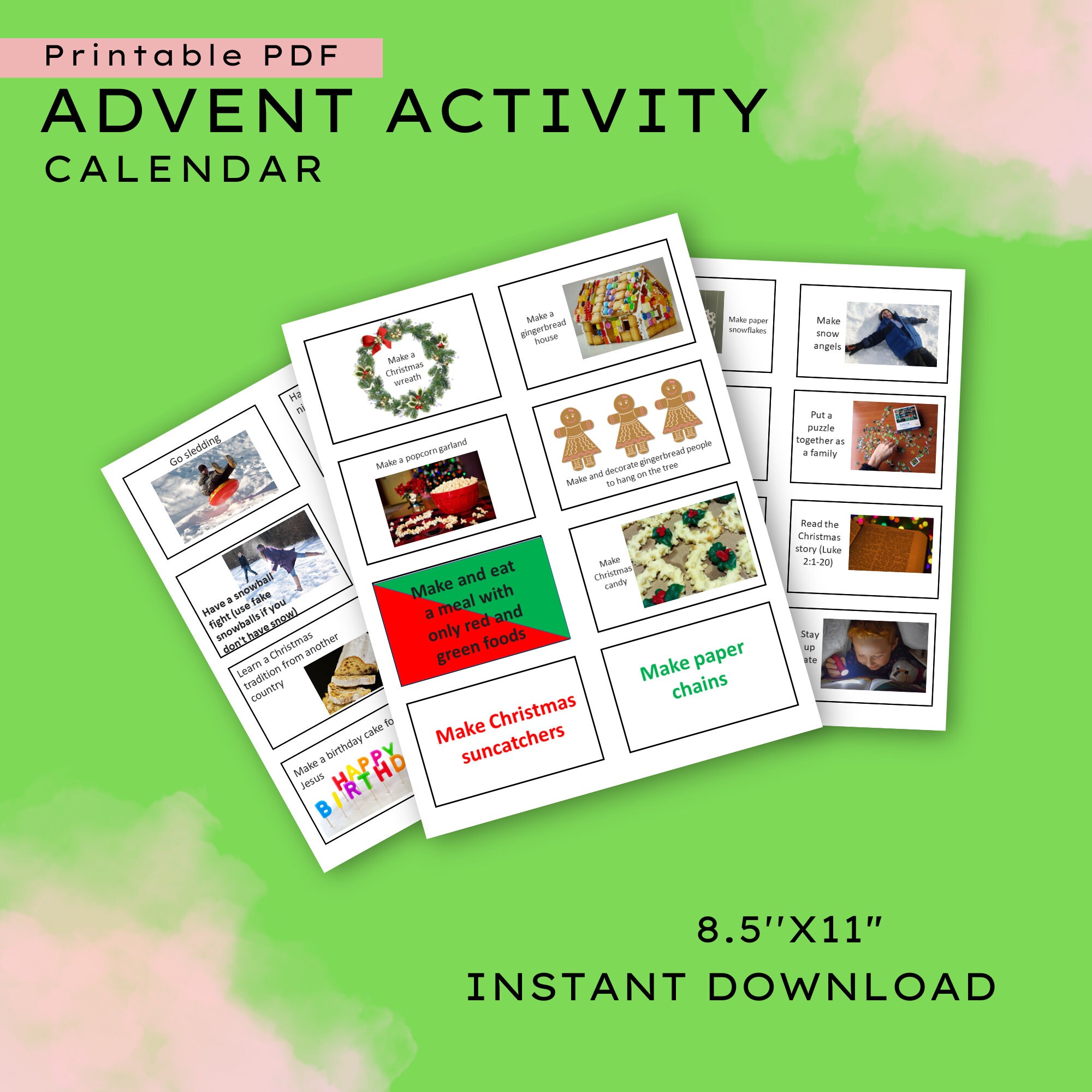 Advent Activity Calendar Printable Holiday Family Fun - Etsy