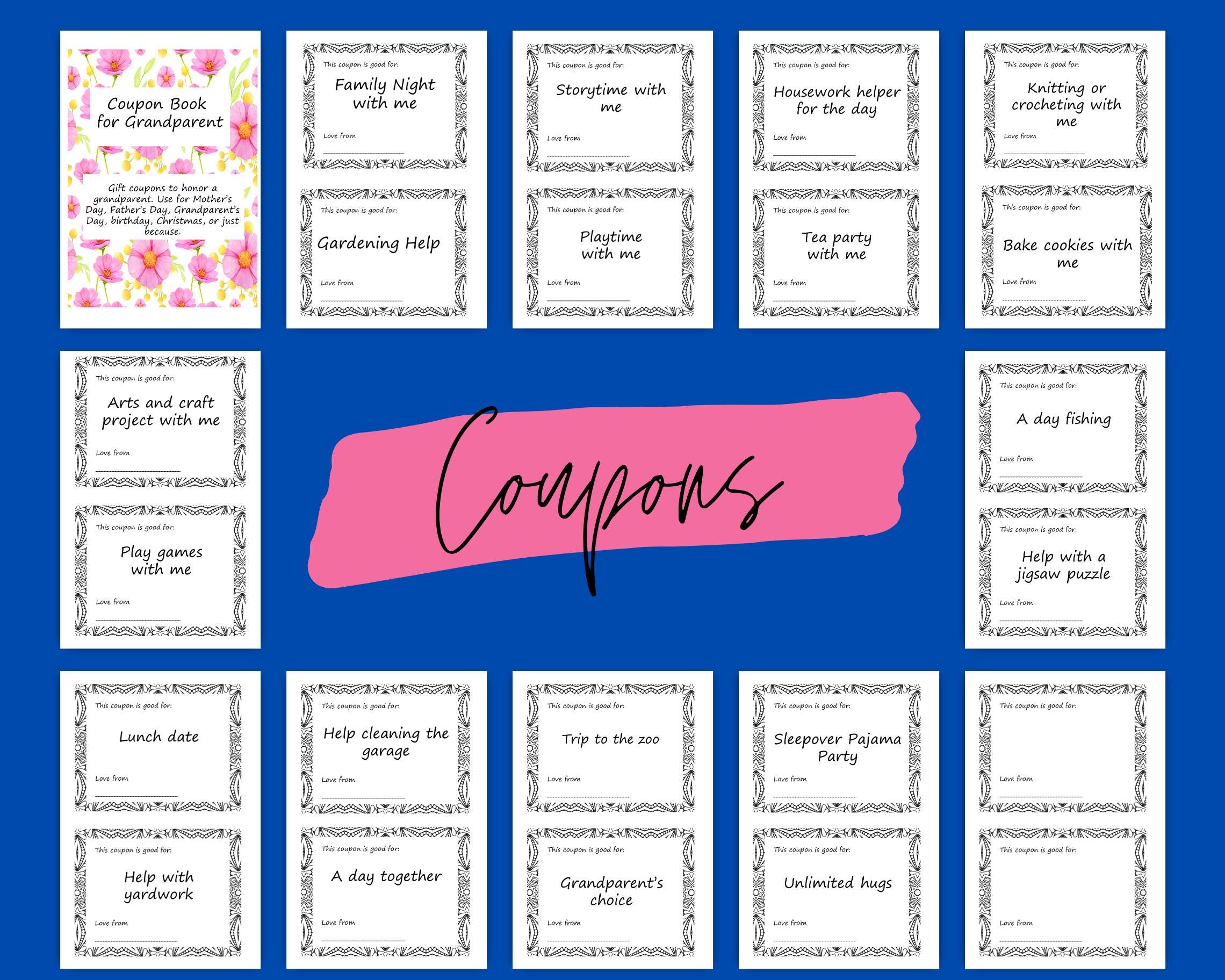 Grandparents Coupon Book, DIY Printable Vouchers (PDF Pattern) - Etsy