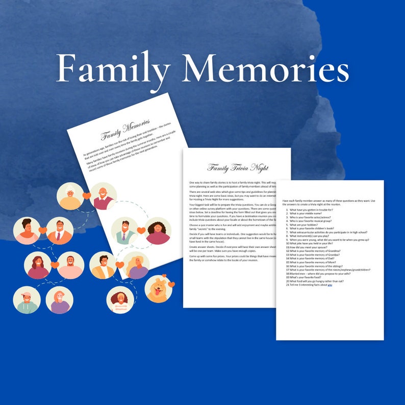 Family Reunion Memorable Activities Family Trivia Game Memory Journal ...