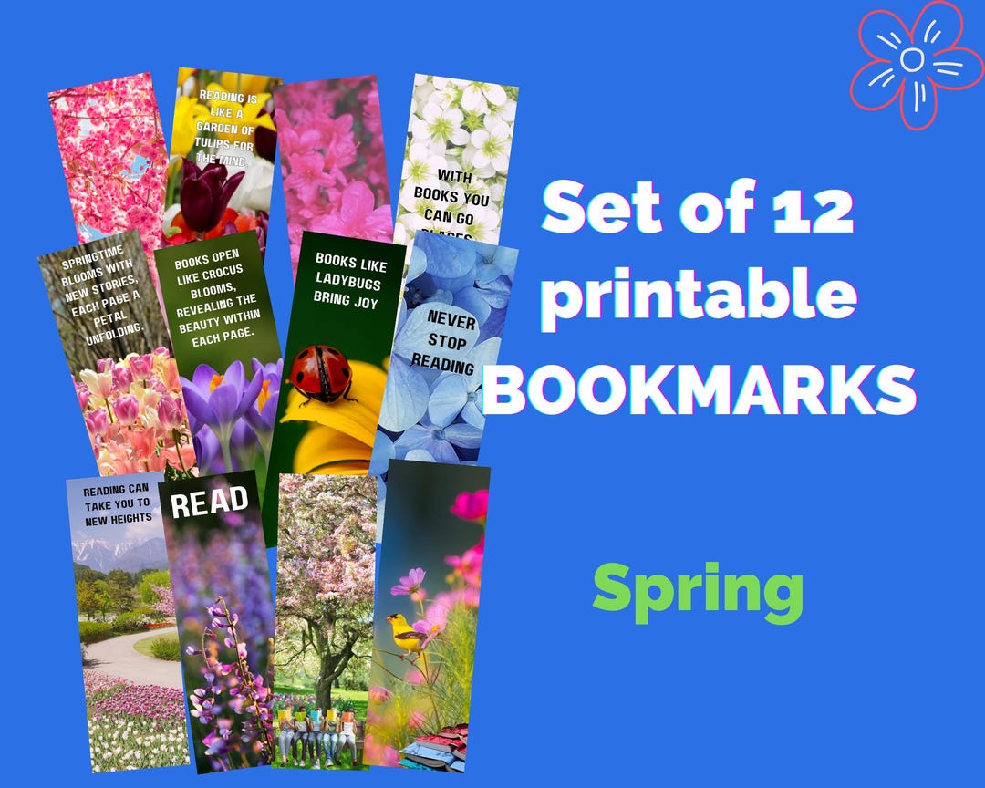 Bookmarks Set of 12: Reading Quotes With Mountains, Tulips, Ladybugs ...